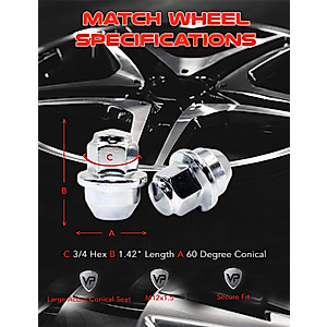 Set of 20 Veritek 12x1.5mm 3/4 19mm Hex 1.46 Inch 37mm Length Chrome OEM Factory Style Large Acorn Seat Wheel Cover Hubcap Retaining Lug Nuts for Ford Focus Fusion Escape Factory Wheels