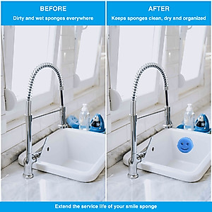 Omoojee Sponge Holder for Kitchen Sink and Bathroom, 2 Pack, Sponge Organizer with Suction Cup, Sponges Not Included(Patent Registering) (Blue+White)