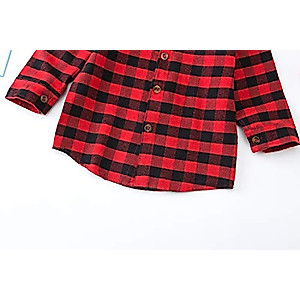 Toddler Baby Boy Girl Plaid Shirt Long Sleeve Button Down Red Flannel Tops Clothes