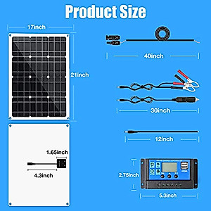 Himino 40W Solar Panel Kit 40W 12V Monocrystalline Battery Charger Maintainer with 10A Charge Controller Extension Cable for 12 Volt Car RV Vehicle Marine Boat Home Off Grid System