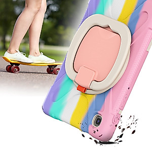 BATYUE Case for Samsung Galaxy Tab A7 Lite;Galaxy Tab A7 Lite Case 8.7 inch 2021 Released( SM-T220/SM-T225)Protective Case for Kids with Pencil Holder,360° Swivel Stand,Shoulder Strap - Colourful Pink