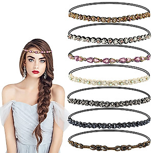 7 Pcs Rhinestone Beaded Headbands, Fashionable Crystal Beaded Elastic hairbands for Women Girls Hair Jewelry Accessories