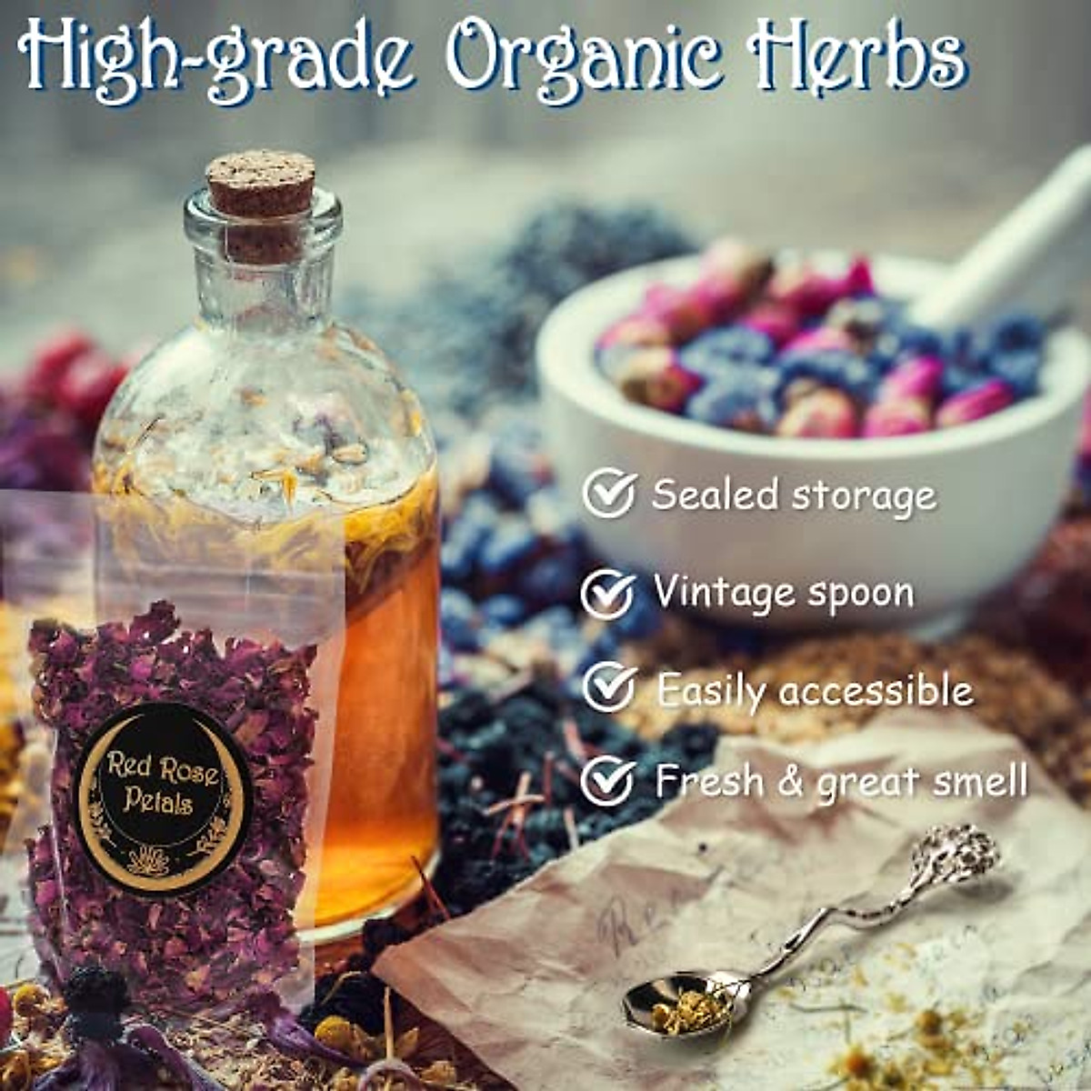 [Upgraded] Witchcraft Supplies Witch Stuff Spell Kit, 61 PCS Wiccan Supplies and Tools, Include Dried Herb Crystal Candle Amethyst Black Salt, Witch Gift Wiccan Starter Kit Altar Supplies Pagan Decor