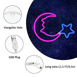 Night Lights for Kids|Neon Signs Pink Moon Blue Star LED Neon Lights for Baby Nursery Room,Wall Art Décor|USB Powered Children Lighting for Bedroom,Party,Christmas Birthday Gifts(YLX-FLA)