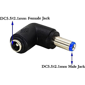 zdyCGTime 90 Degree Angle DC5.5x2.1mm Male to Female Adapter 5 Volt DC Barrel Power Jack Charging Cable Connector for Tablet (DC5.5x2.1mm)(2pack)