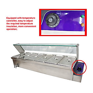 LGXEnzhuo 6-Pot Buffet Food Warmer Commercial Electric Soup Warmer with Removable Glass Shelf Temperature Control Stainless Steel 110V 1500W