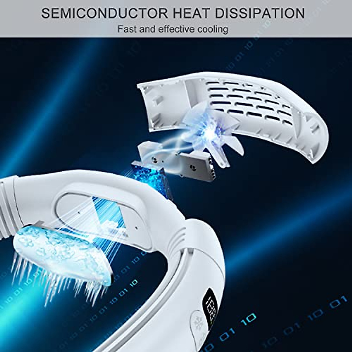 Portable Neck Fan,Hands Free Bladeless Neck Fan Semiconductor Chip Cooling Fan,5200mAh battery capacity,3 Speed Mode,LED Display for Travel,Outdoor,Home