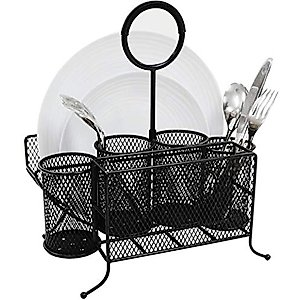 Picnic Plate Napkin Flatware Storage Caddy Organizer Holder, Black