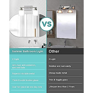 Sailstar 2-Light Bathroom Light Fixtures Over Mirror, Brushed Nickel Vanity Lights, Modern Bathroom Vanity Light, Glass Shade & Anti-Rust Nickel Finished, Bathroom Light for Small Space