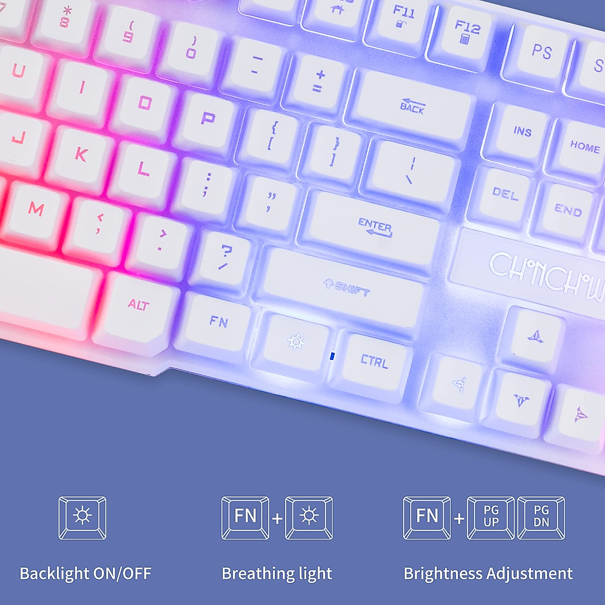CHONCHOW Gaming Keyboard and Mouse,Keyboard Mouse Combo White Rainbow Backlit USB Wired Compatible with Windows Mac OS Xbox Ps4/Ps5 Offce or Game
