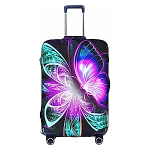 Travel Luggage Cover Suitcase Protector, Fractal Purple Butterfly Leaves Thickened Washable Elastic Anti-scratch Suitcase Sleeve with Concealed Zipper for Wheeled Suitcase Fits 18-21 Inch Luggage