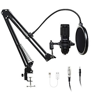 Studio Condenser USB Microphone Computer PC Microphone Kit with Adjustable Scissor Arm Stand Shock Mount, for PC Computer Recording Podcasting YouTube Karaoke Gaming Streaming Teaching Guarda GD100