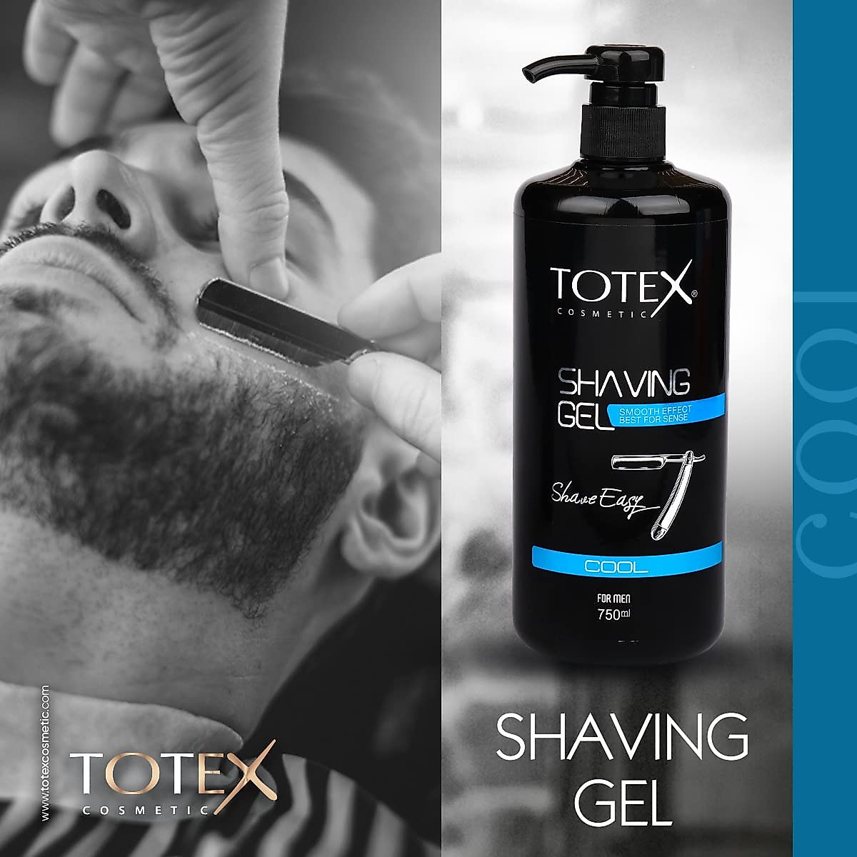 Totex Cool Shaving Shave Gel Professional Formula Sensitive Smooth Effect Best For Sense With Pump Easy Economical Use For Men & Women 750 ml
