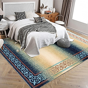 GarveeHome Washable Area Rugs 4x6 Rug Modern Living Room Rugs Non Slip Bedroom Rug Oriental Boho Rug Ultra Soft Low Pile Thin Carpet Stain Resistant Non Shedding Throw Rugs for Dining Room Blue 4'x6'