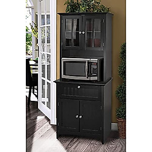 OS Home and Office Framed Glass Doors and Drawer in Black kitchen buffet with hutch