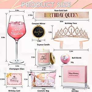 Birthday Gifts for Women, Happy Birthday Gift Basket for Women Gift Set for Best Friends Female Women Sister Mom Wife Coworker Bestie Birthday Decorations with Candles Tiara Sash, Rose