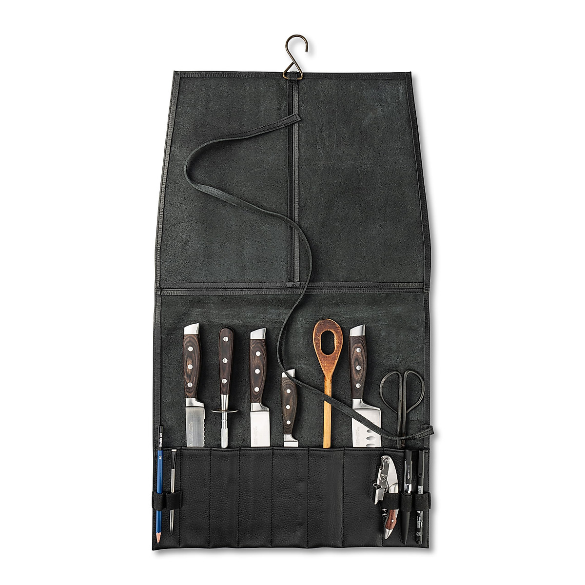 Leather Knife Roll Bag for Chef`s - Premium Knife Roll Case made of Genuine Water-Buffalo Leather – knives storage Bosse (black)