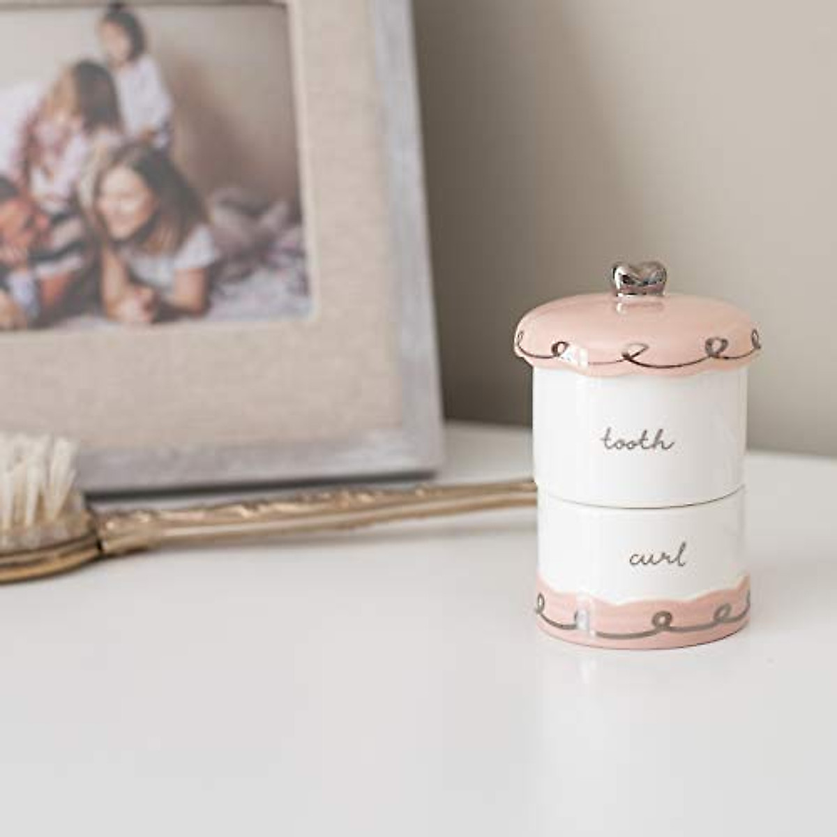 Baby Tooth and Curl Metallic Pink 3.5 x 2.5 Glossy Ceramic Keepsake Box