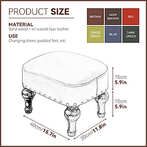 Leather Ottoman Footrest,Rustic Foot Stools Ottoman Seat, Wood Footstool,Rectangle Footrest Small Ottoman for Bedroom, Living Room, Office，Entrance Hall (DEEP Green)