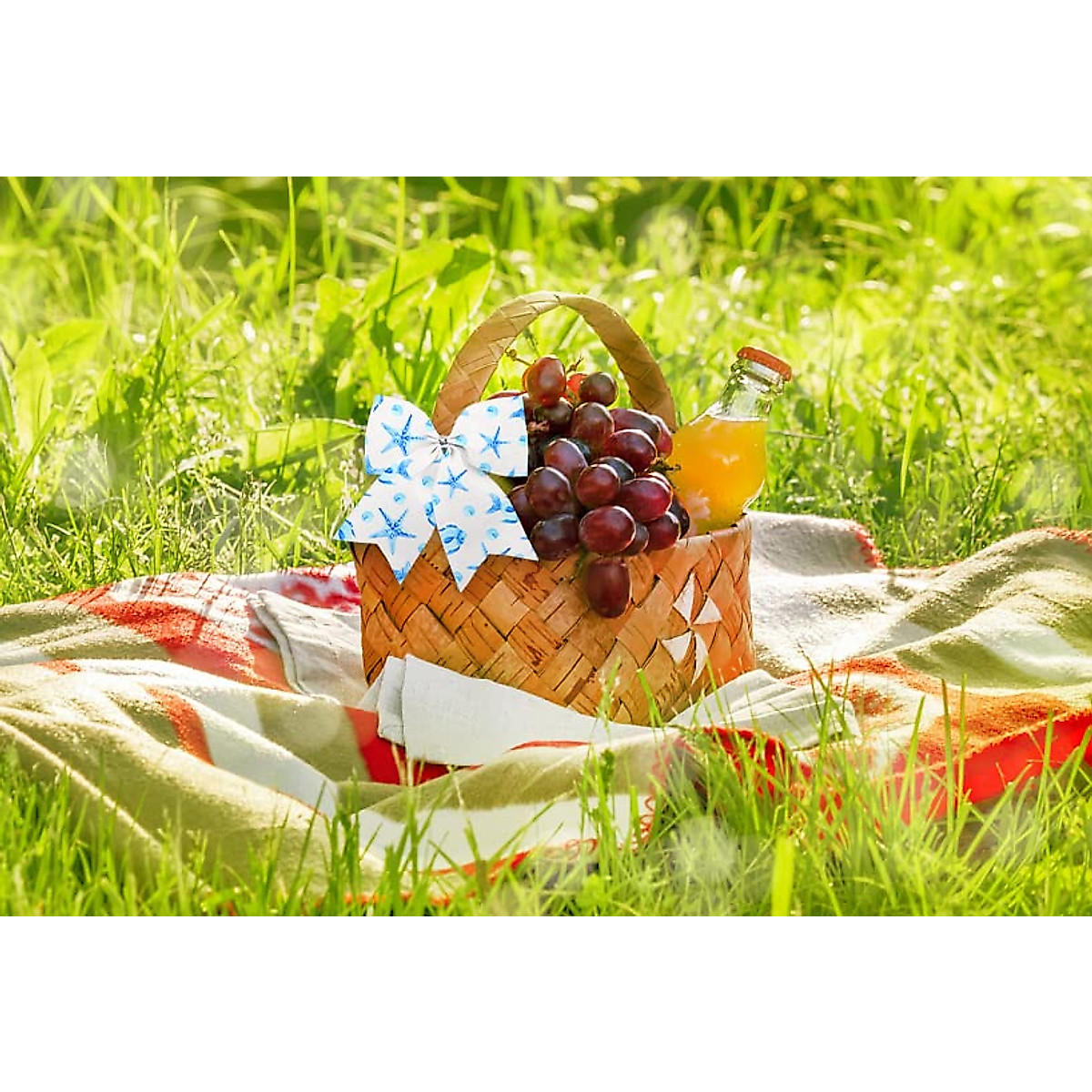 Hying 2 Rolls Summer Starfish Ribbons Wired for Wreath Bows Wrapping Gifts, Beach Sea Waves Ribbon for Gift Wrapping Birthday Party Decoration DIY Crafts 2.5" X 10 Yards Blue Wave Wired Edge Ribbon