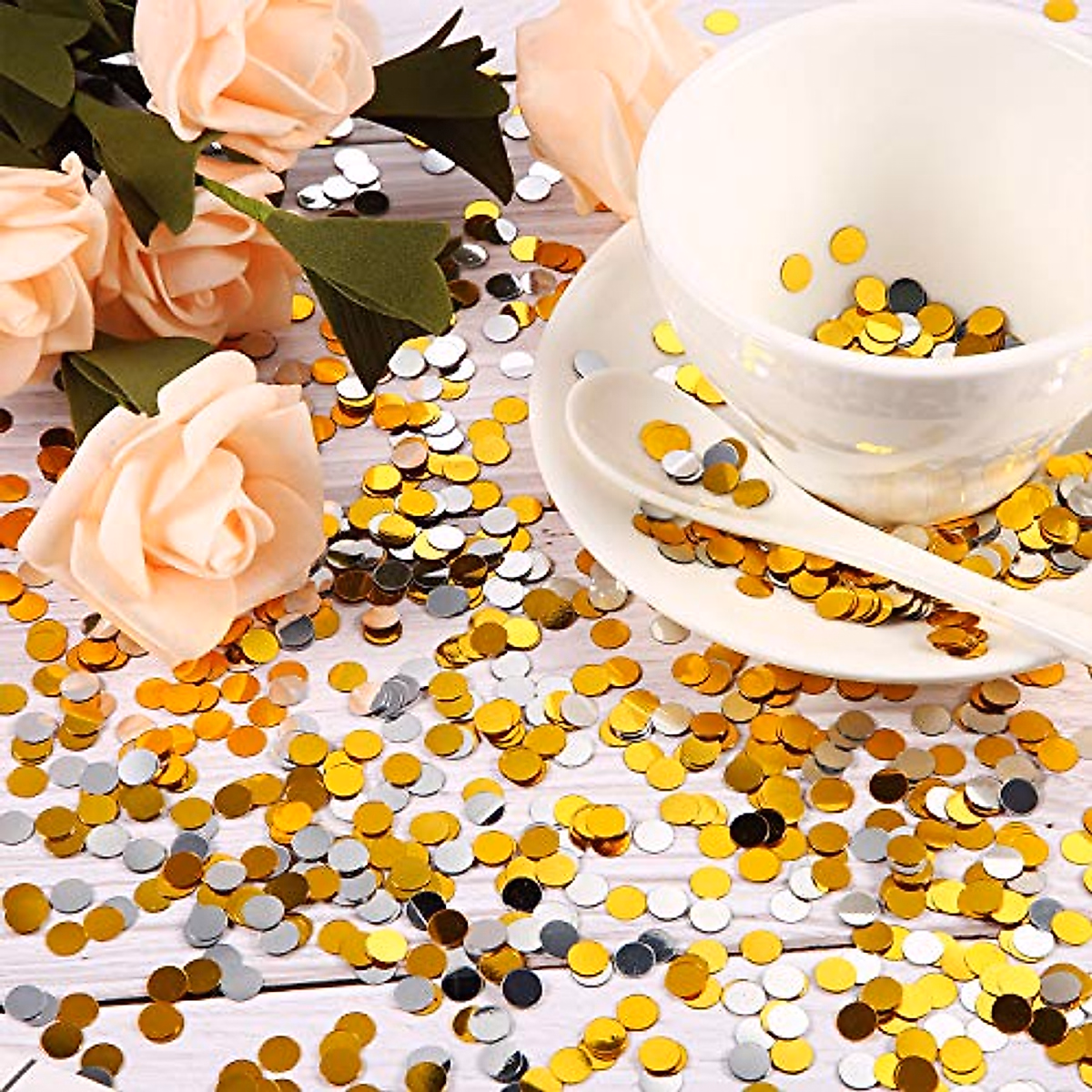 3.5 oz Round Confetti Dots Glitter Confetti Circles 1/4 Inch Metallic Round Dot Confetti for Birthday Wedding Holiday Party Decoration Supplies (Silver and Gold)