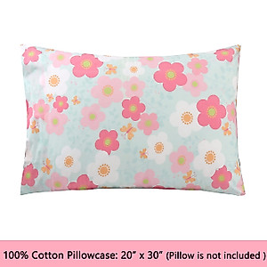 Danica 3-Piece 100% Cotton Toddler Sheet Set for Boys & Girls, Includes Top Sheet, Fitted Sheet, Standard Pillow Case (Pink Flower)