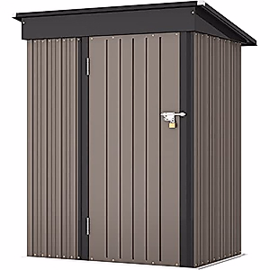 Patiowell 5x3 FT Outdoor Storage Shed, Garden Tool Shed with Sloping Roof and Lockable Door, Metal Shed for Backyard Garden Patio Lawn, Brown