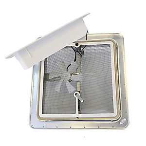 Class A Customs 14" RV Roof Vent 12 Volt Powered Fan w/White Wedge Style Lid - 3" Garnish Ring | 71112A-3G