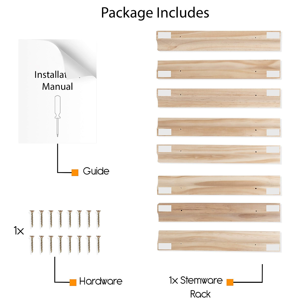 Rustic State Vigo 4 Sectional Adjustable Under Cabinet Mount Wood Stemware Rack Hanging Shelf Glassware Holder Bar Organizer with up to 12 Wine Glass Storage 12 Inch Deep Natural