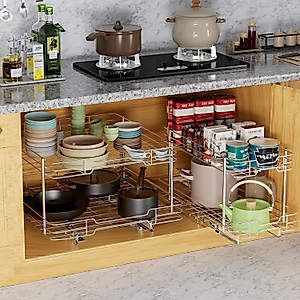 Blemoacha Pull Out Cabinet Organizer 21" D x 11" W,2 Tier Under Sink Organizers and Storage,Bathroom Organization Undersink Drawers Slide Out, Kitchen Sink Chrome Shelf Sliding Cabinet Basket