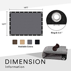 VICLLAX 90% Shade Fabric Sun Shade Cloth Privacy Screen with Reinforced Grommets for Outdoor Patio Garden Pergola Cover Canopy 10x14 FT, Dark Grey