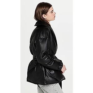 [BLANKNYC] womens Black Vegan Leather Puffer Belted Jacket, The Love Doctor, Small US