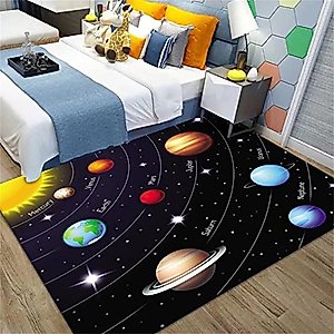 Large Area Rug for Living Dinning Room Outer Space Solar System Galaxy Nebula Planet Bedroom Rugs Study Room Floor Mat Non-Slip Carpet, 5' x 8'