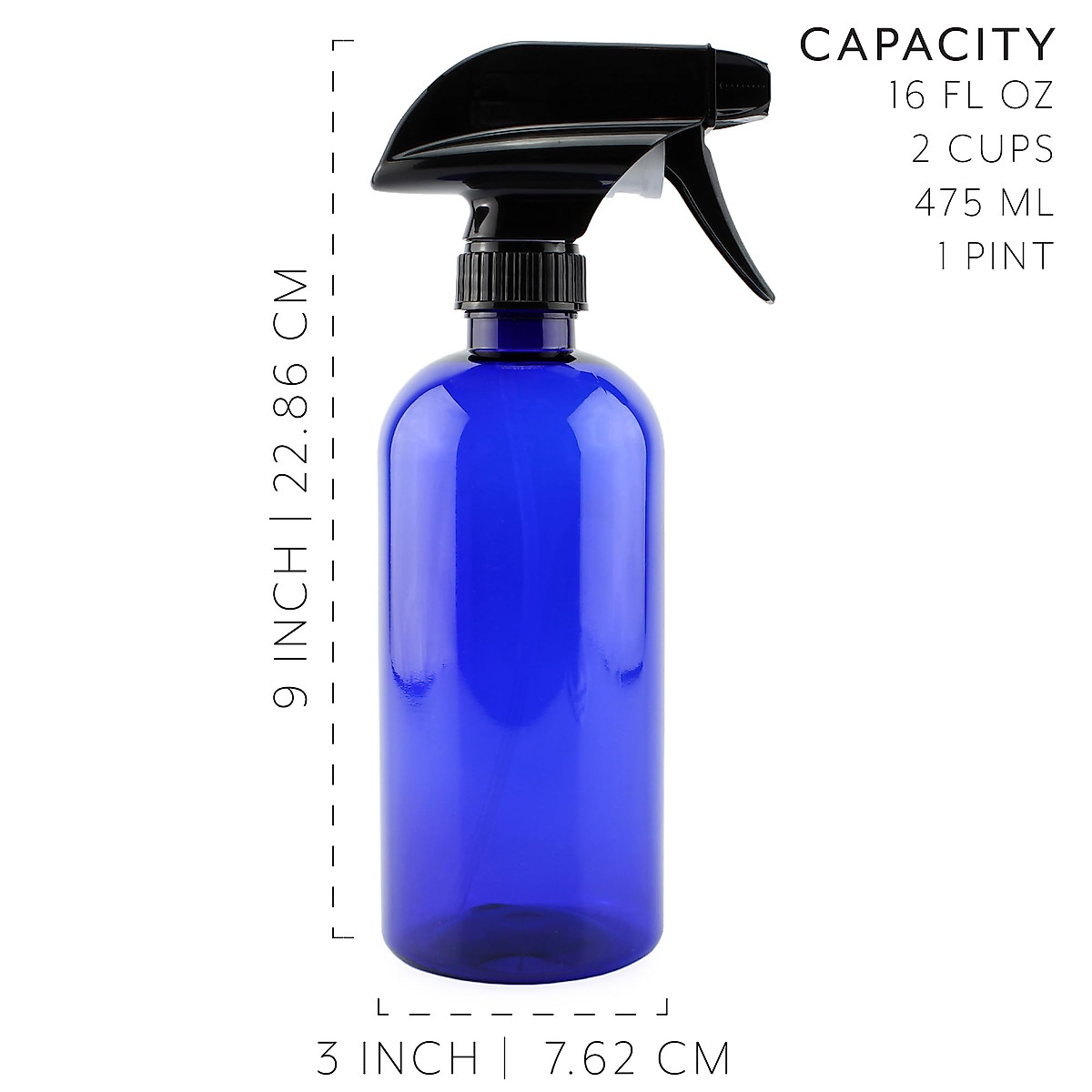 Cornucopia Brands 16oz Cobalt Blue PLASTIC Spray Bottles w/Heavy Duty Mist & Stream Sprayers and Chalkboard Labels (6-pack); PET #1 BPA-free, Use for DIY, Kitchen, Hair