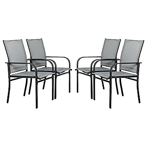 Betterland 4 Piece Patio Textilene Dining Chairs, Outdoor Metal Dining Chair Set of 4, Chair for Indoor & Outdoor Dining Table Garden Backyard Bistro Furniture, Grey