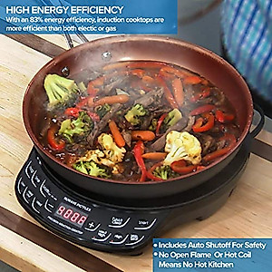 NUWAVE Flex Precision Induction Cooktop, 10.25” Shatter-Proof Ceramic Glass, 6.5” Heating Coil, 45 Temps from 100°F to 500°F, 3 Wattage Settings 600, 900 & 1300 Watts, 9” Duralon Ceramic Pan Included