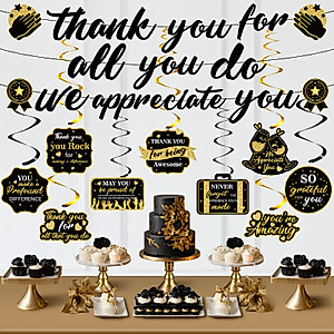 Black Gold We Appreciate You Decorations Thank You Banner with Appreciate Hanging Swirls Thank You For All You Do Decor for Teacher Doctor Nurse Employee Staff Graduation Appreciation Party Supplies