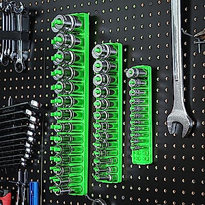 OEMTOOLS 22233 6 Piece SAE and Metric Socket Tray Set, SAE and Metric Socket Storage for Sizes 1/4", 3/8”, and 1/2" Drive, Socket Holders and Socket Organizer Tray for Toolbox, Green and Black