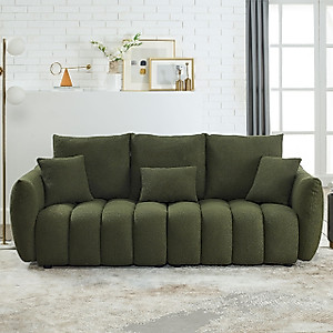 FIVESHOW 82" Premium Teddy Fabric Sofa with 3 Back Pillows and 3 Back Cushions Solid Wood Frame 3-Seater Sofa, Oversized Upholstered Chair for Living Room, Bedroom, Apartment and Office