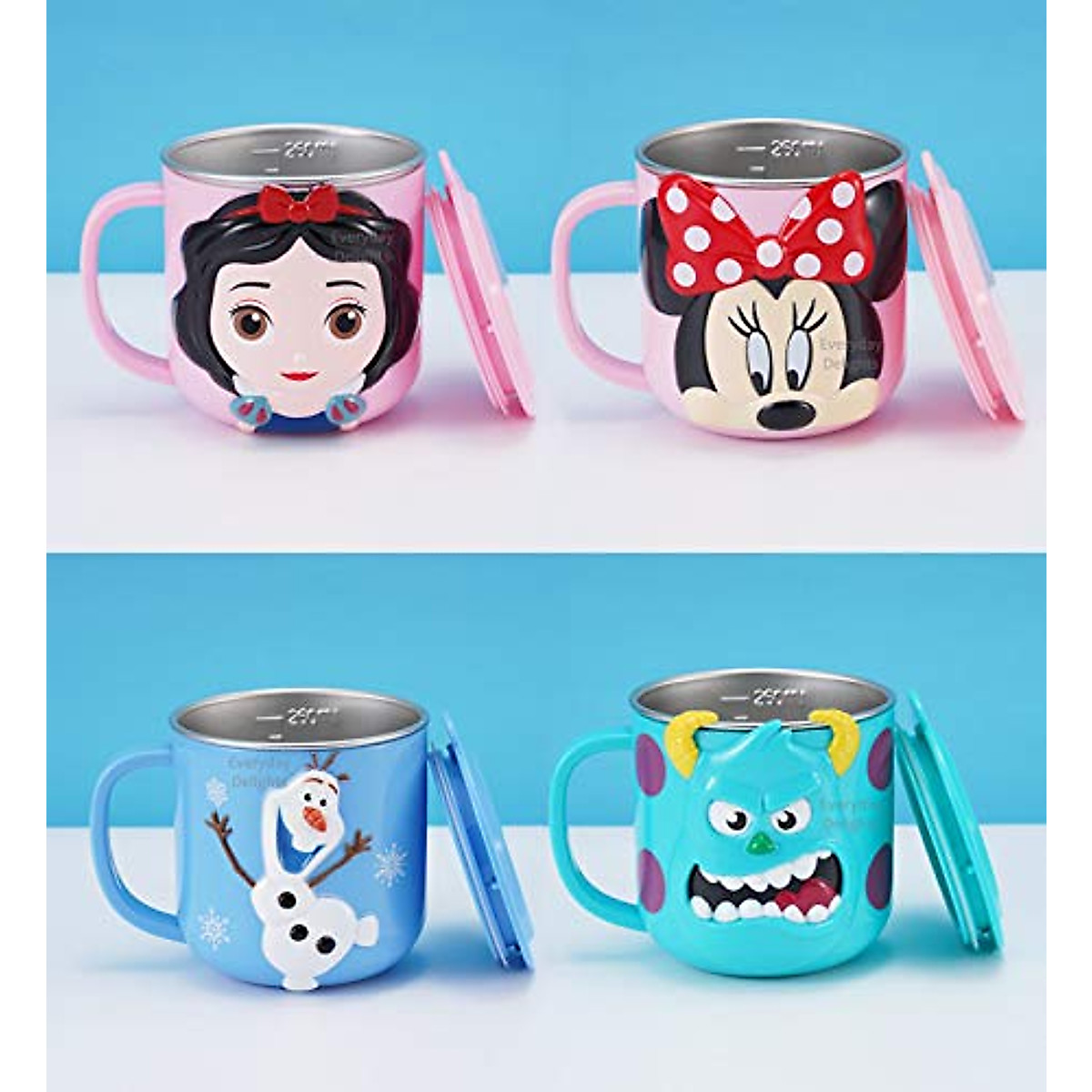 Everyday Delights 3D Princess Cinderella Blue Durable Stainless Steel Insulated Cup with Lid, 250ml