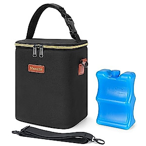 Breastmilk Cooler Bag with Ice Pack, Mancro Baby Bottle Bag Fits 4 Baby Bottles Up to 9 Ounce, Insulated Bottle Bag for Nursing Mom Daycare Travel, Breast Milk Cooler on The go with Strap, Black