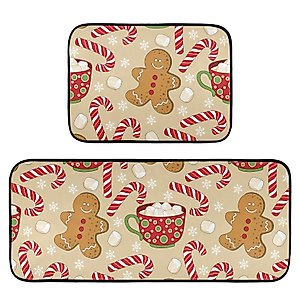 KFBE Christmas Gingerbread Snowflake Kitchen Mat Set of 2, Non-Slip Kitchen Rug for Floor, Waterproof Sink Carpet for Home, Office, Laundry (20816356), one size