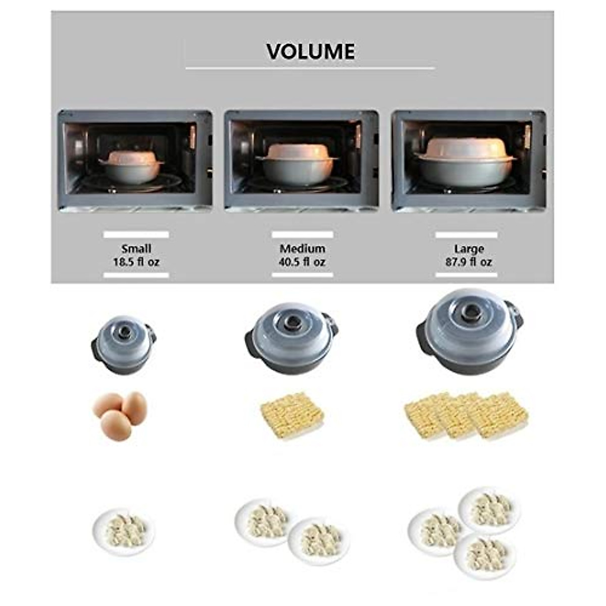 Multi-Propose Microwave Steamer 40.5 fl.oz. 18.5 fl.oz. BPA free Pack of 2 Made in Korea (Medium, Black)