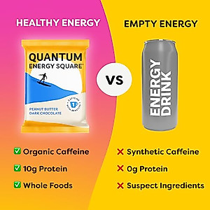 Quantum Energy Square: Energy Bar with Caffeine & 10g Protein. Delicious Healthy Snack On The Go. (Vegan, Gluten-free, Soy-free, Dairy-free). Flavor: Variety 8Pk