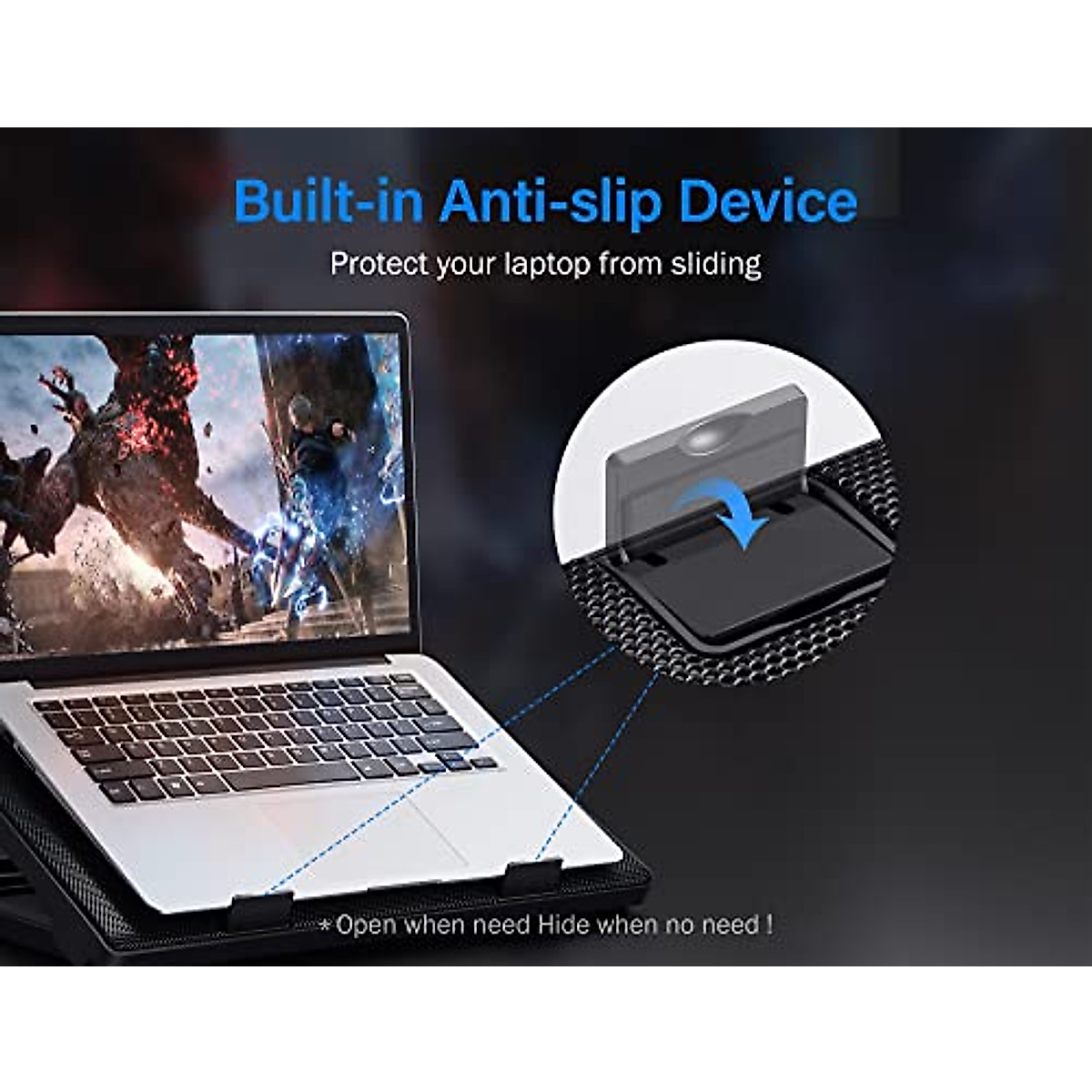 Kootek Laptop Cooling Pad 12"-17" Cooler Pad Chill Mat 5 Quiet Fans LED Lights and 2 USB 2.0 Ports Adjustable Mounts Laptop Stand Height Angle, Blue