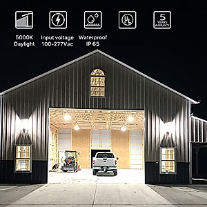 HYPERLITE High Bay LED Lights 100W 14000LM 5000K, 450W MH/HPS Eqv. LED High Bay Light with UL US Plug(Optional Sensor Function-Extra Purchase), IP65 Commercial Garage Shop Barn Area Lighting 1PC