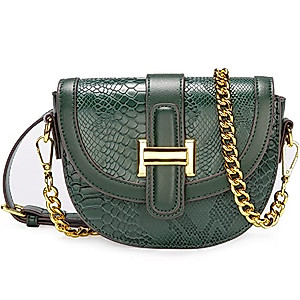 BIGMISS Women's Saddle Crossbody Bag Small Shoulder Bag PU Leather Handbag with Chain Strap Fashion Clutch Satchel Purse