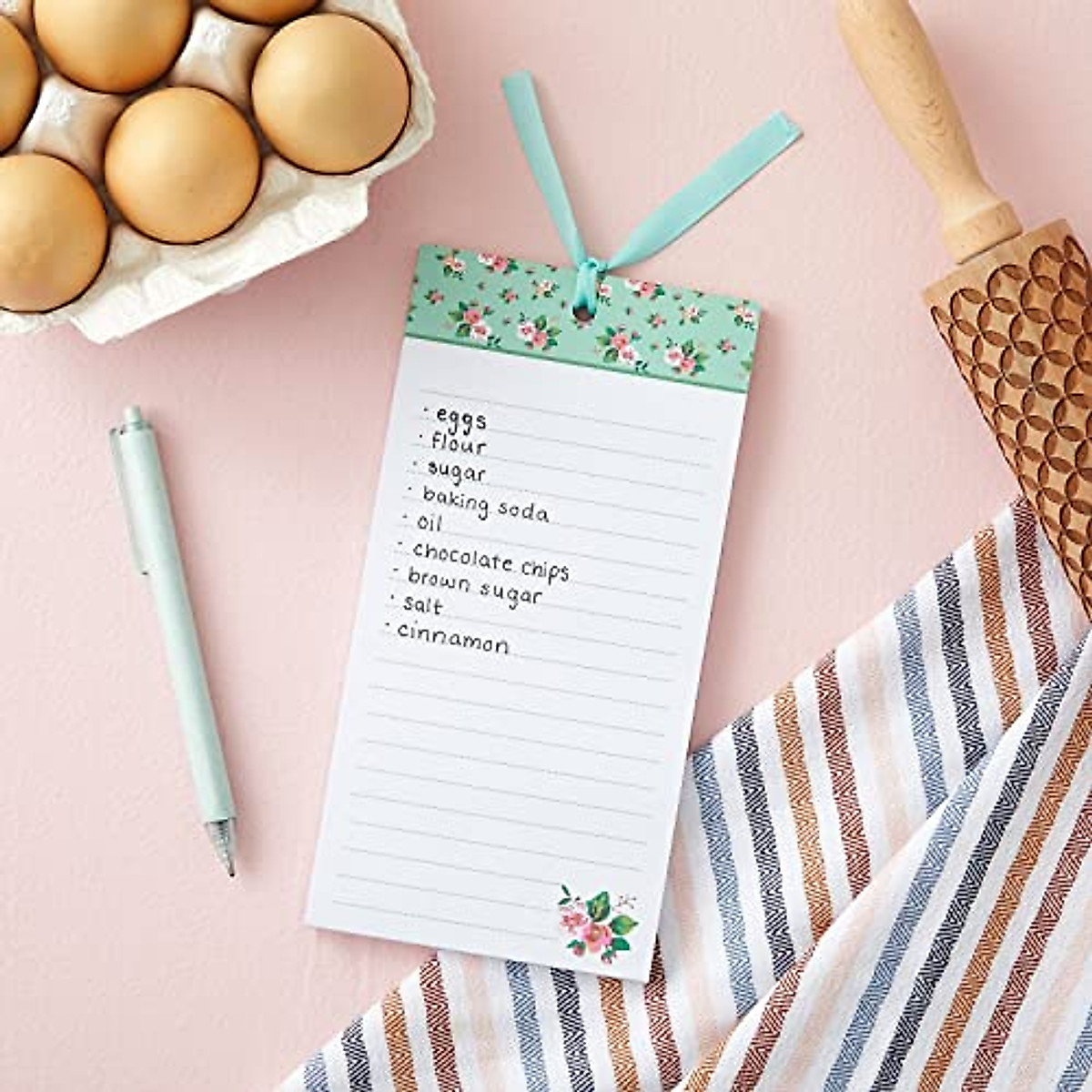 Juvale 6 Pack Floral Magnetic Notepads for Refrigerator, Grocery List, To Do List, with Ribbon Bows, 60 Sheets Each (4 x 8 In)
