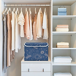 DOMIKING Boho Moon Sun Dragonfly Collapsible Storage Bins with Lids Decorative Lidded Basket for Toys Organizers Rectangular Fabric Storage Boxes with Handles for Nursery Books Shelves Office