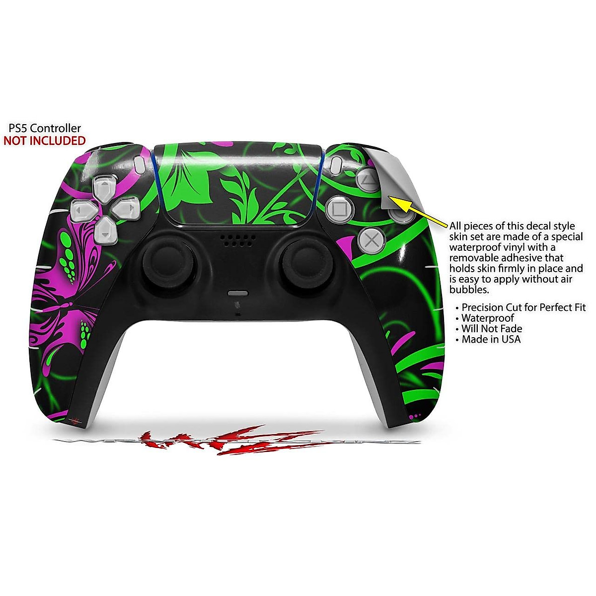 WraptorSkinz Skin Wrap compatible with Sony PS5 DualSense Controller Twisted Garden Green and Hot Pink (CONTROLLER NOT INCLUDED)